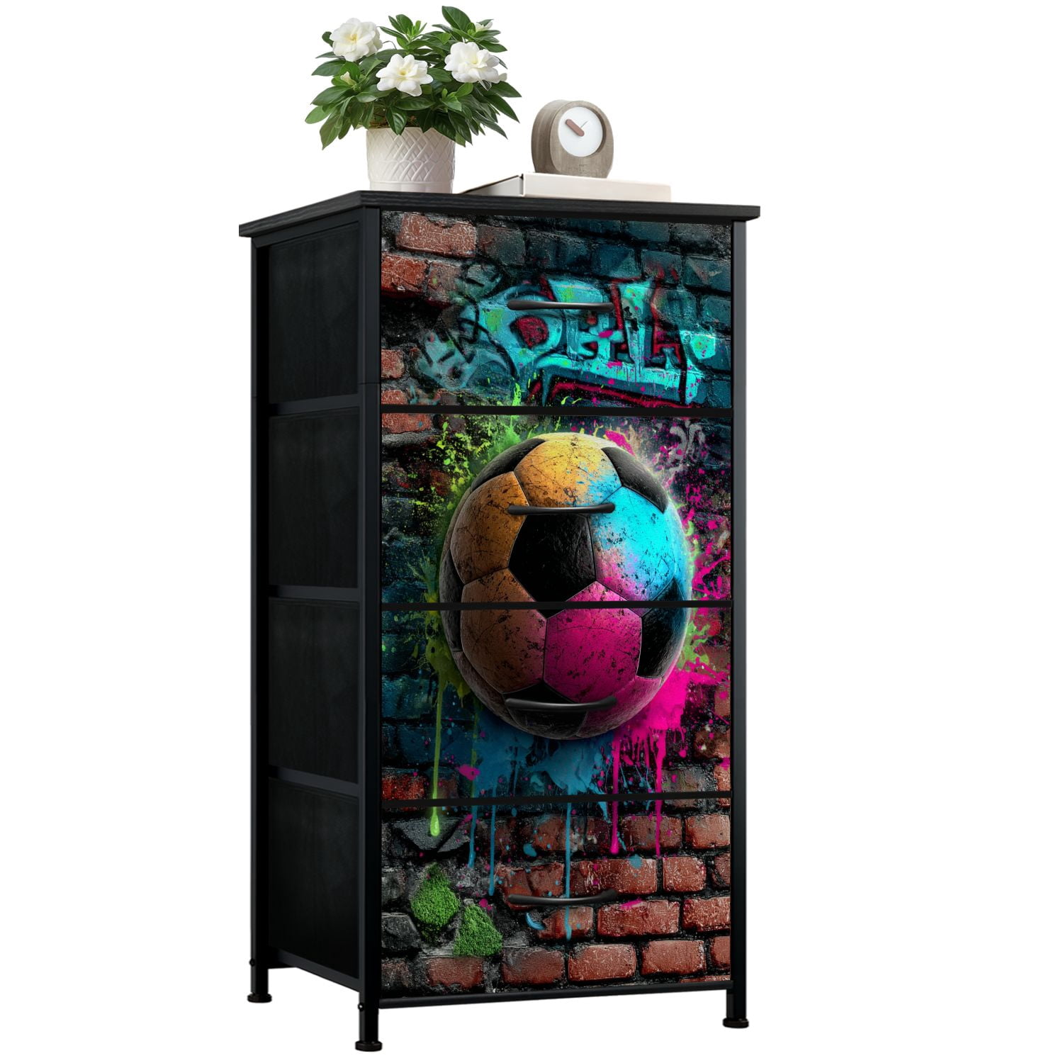 Dresser for Bedroom with 4 Storage Drawers Vibrant Graffiti Soccer Ball ...