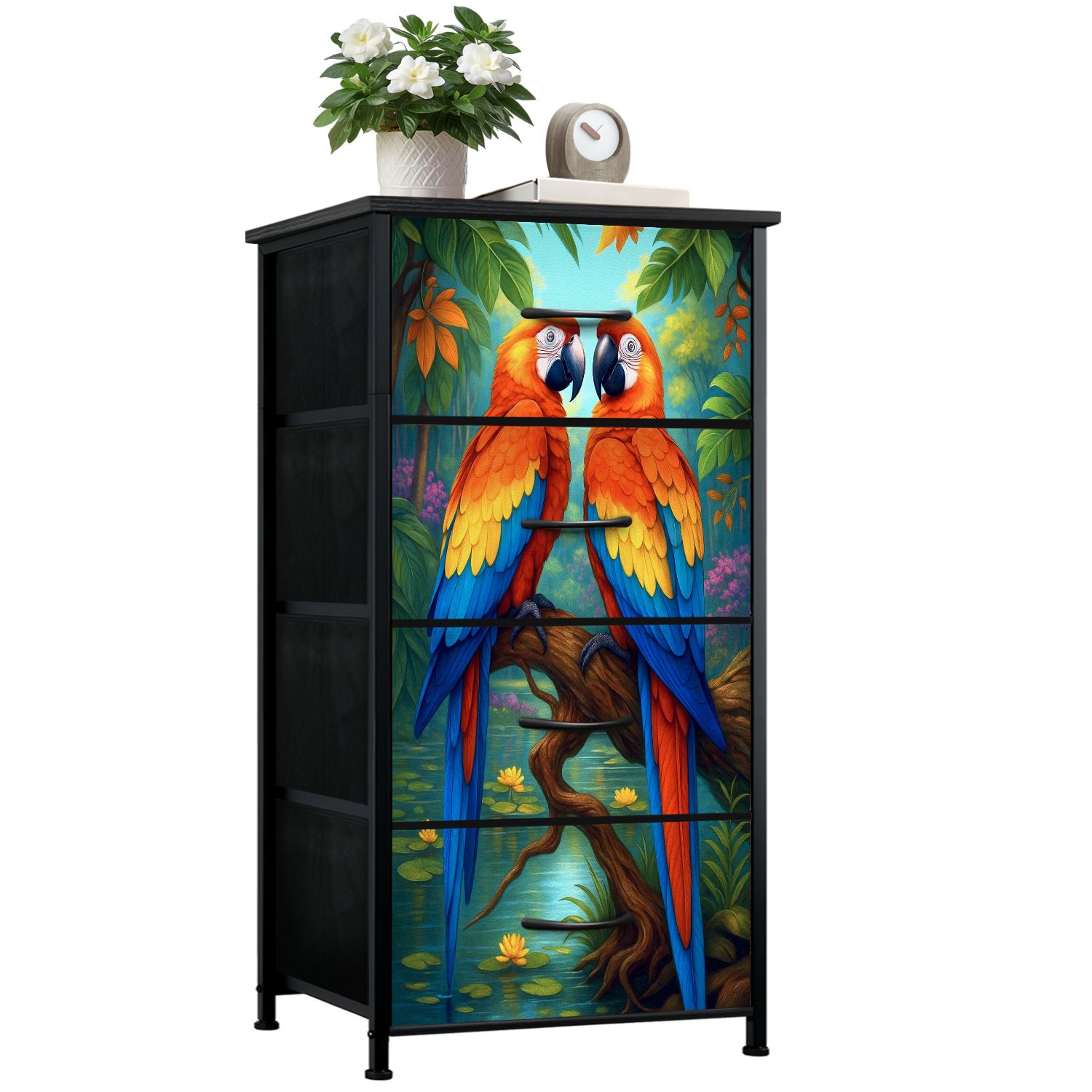 Dresser for Bedroom with 4 Storage Drawers Vibrant Scarlet Macaws ...