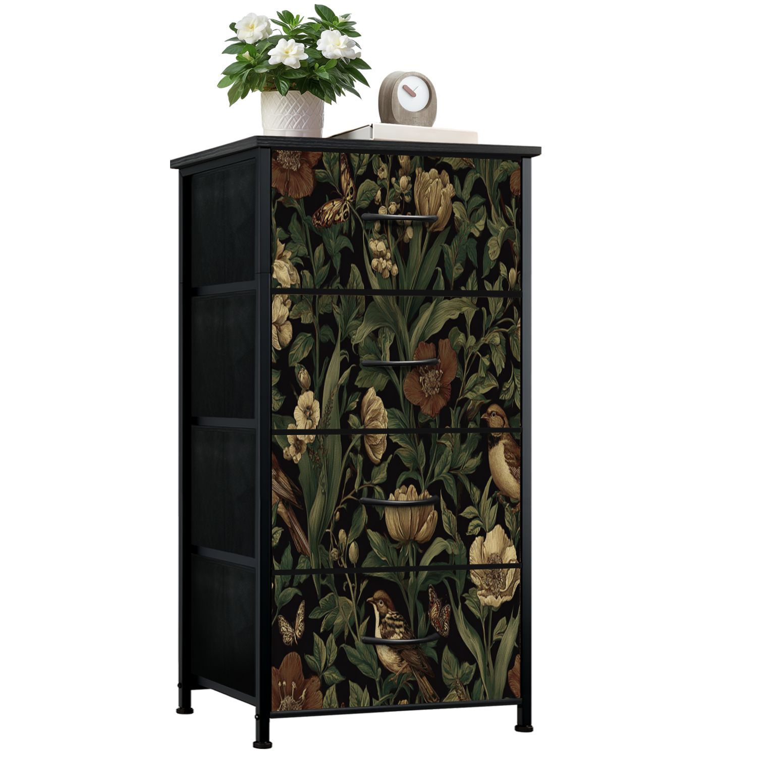 Dresser for Bedroom with 4 Storage Drawers Vintage Floral Bird ...