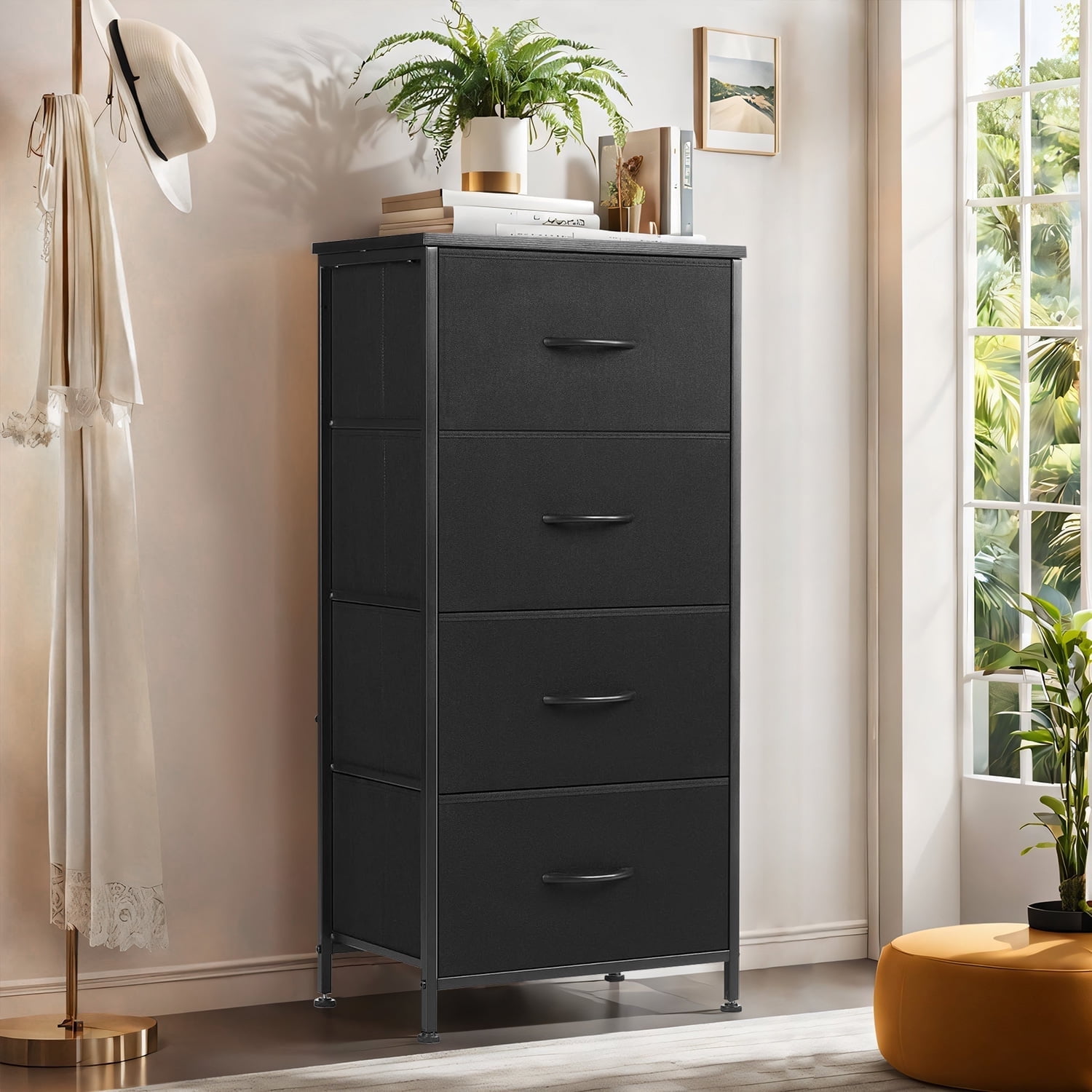 Dresser for Bedroom 4 Storage, Tall Fabric Closet Chests Organizer ...