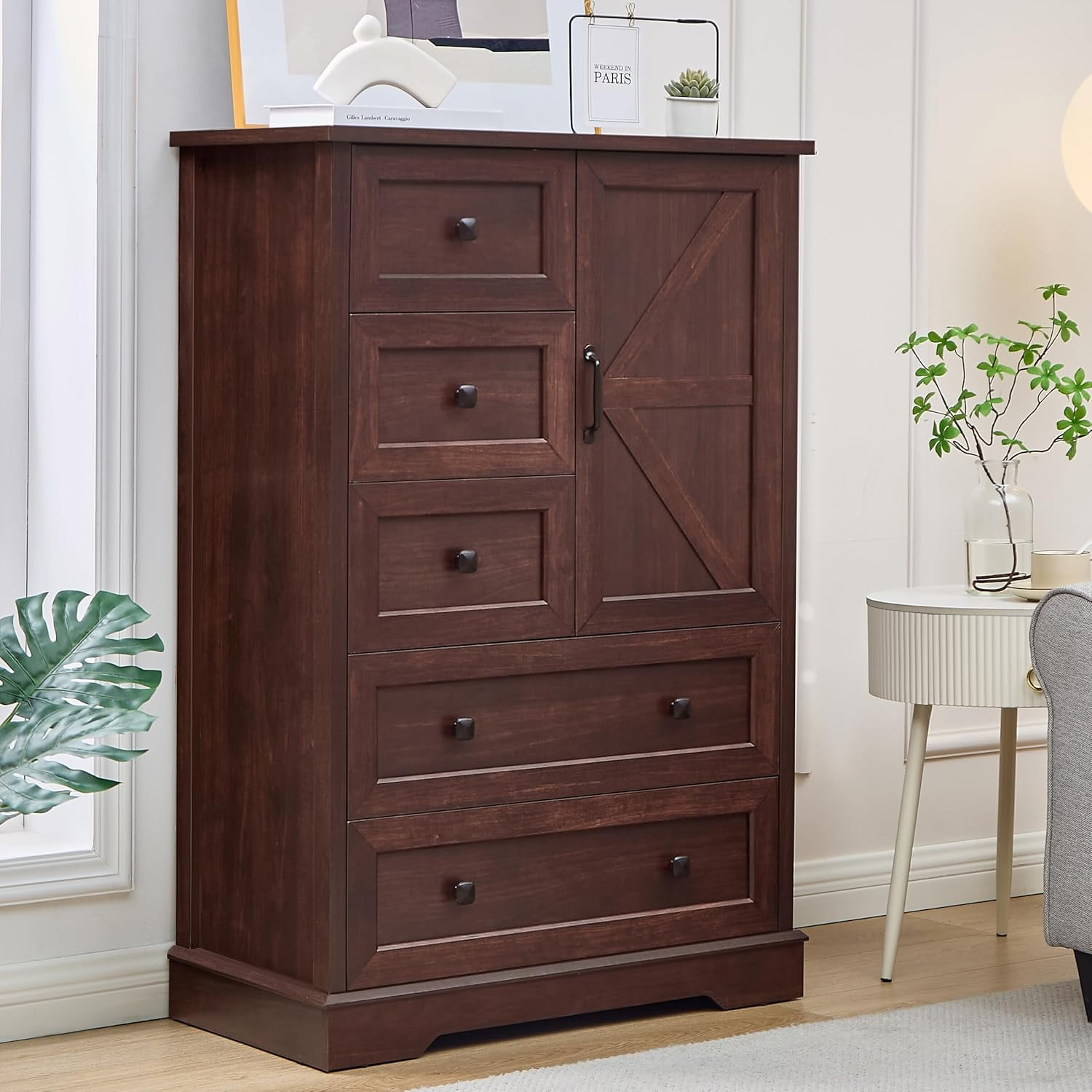 Dresser for Bedroom 48 Inches Wood Dresser with 5 Drawers and Double ...