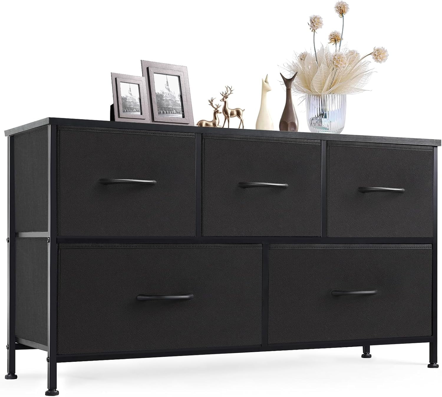 Dresser for Bedroom with 5 Drawers, Fabric Storage Tower with Metal ...