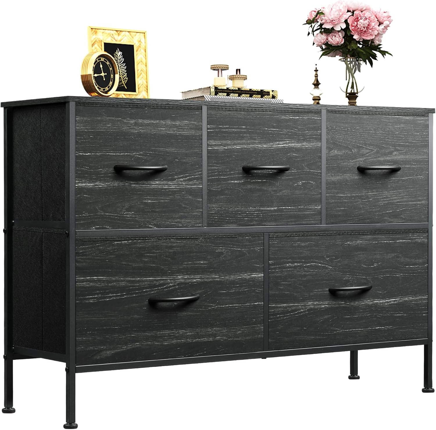 Dresser for Bedroom with 5 Drawers, Long Storage Dresser, Fabric ...