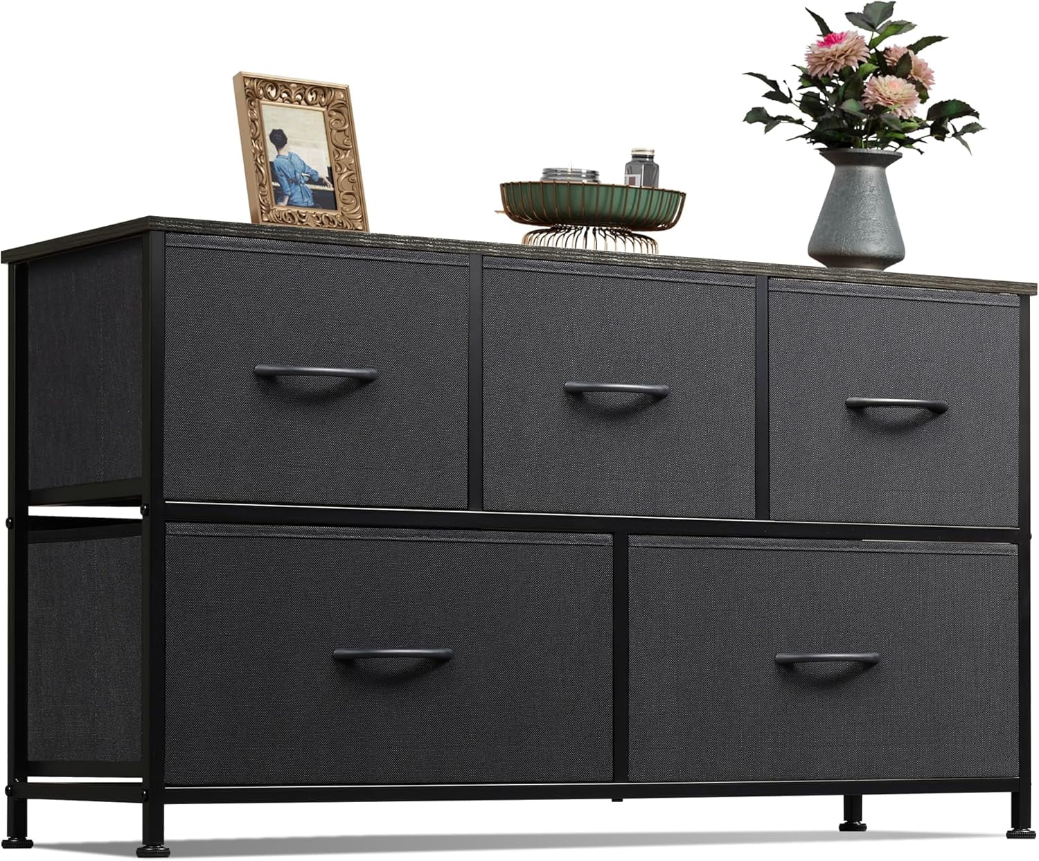 Dresser for Bedroom with 5 Drawers, Wide Chest of Drawers, Fabric ...