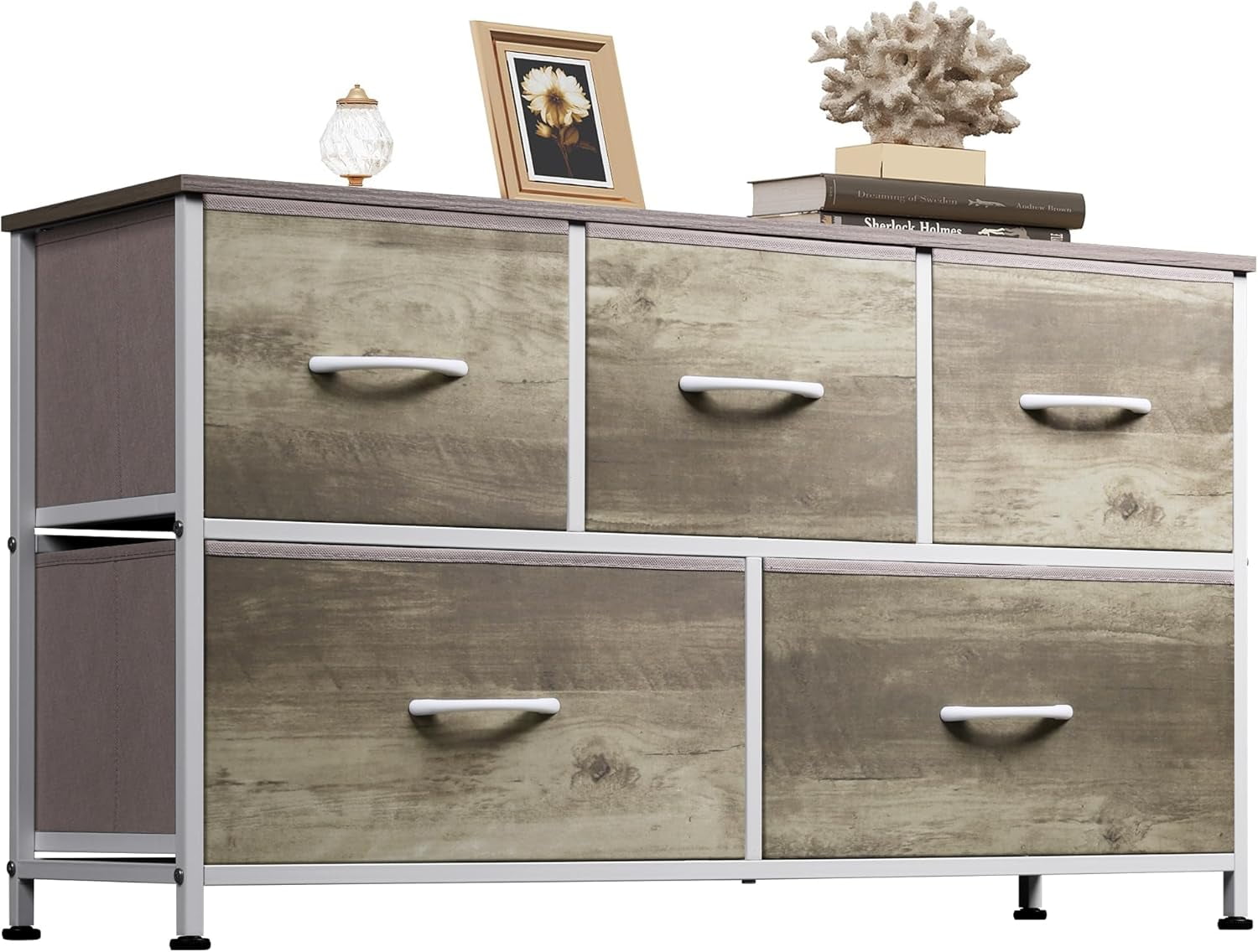 Dresser for Bedroom with 5 Drawers, Wide Chest of Drawers, Fabric ...