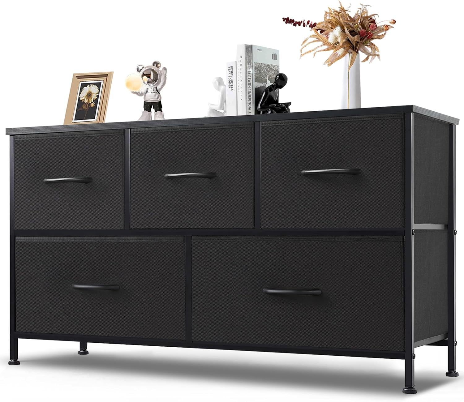 Dresser for Bedroom, 5 Storage Drawers, Anti-Tip Wide Fabric Closet ...