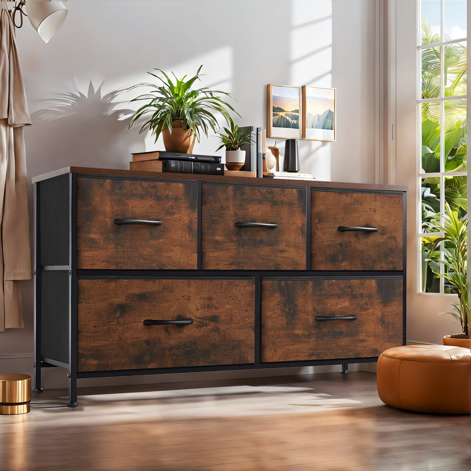Dresser for Bedroom, 5 Storage Drawers, Wide Fabric Closet Chests ...
