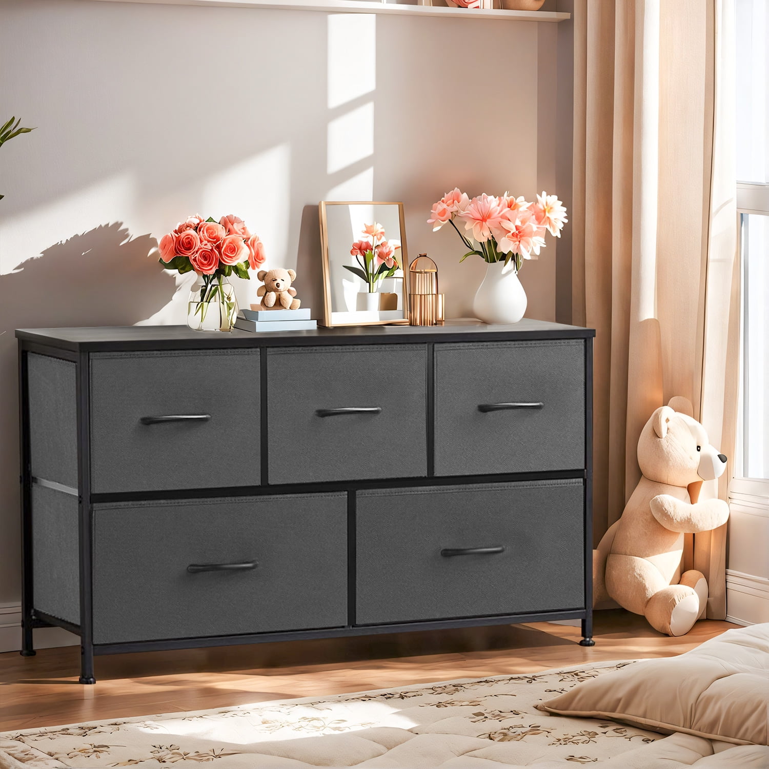 Dresser for Bedroom, 5 Storage Drawers, Wide Fabric Closet Chests ...