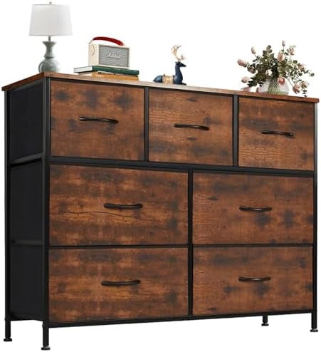 Dresser for Bedroom, 5 Storage Fabric Drawers, Metal Frame and Wooden ...