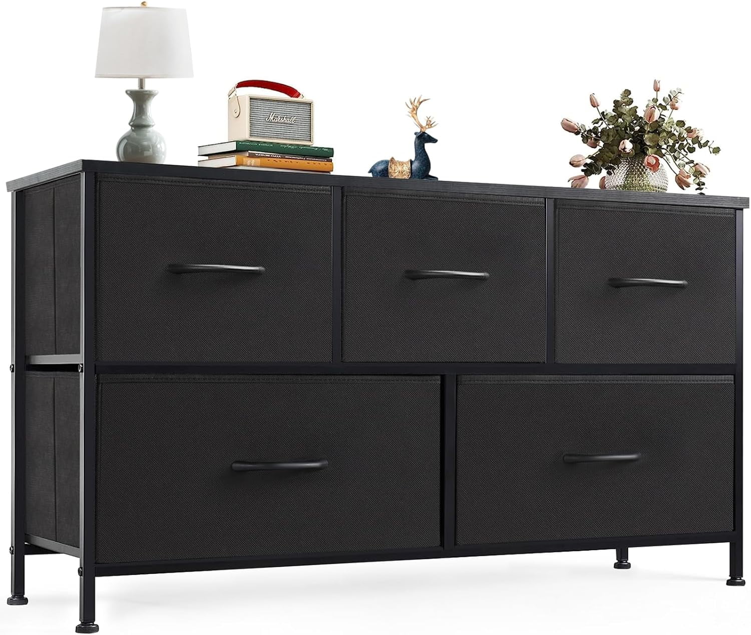 Dresser for Bedroom, 5 Storage Fabric Drawers, Metal Frame and Wooden ...