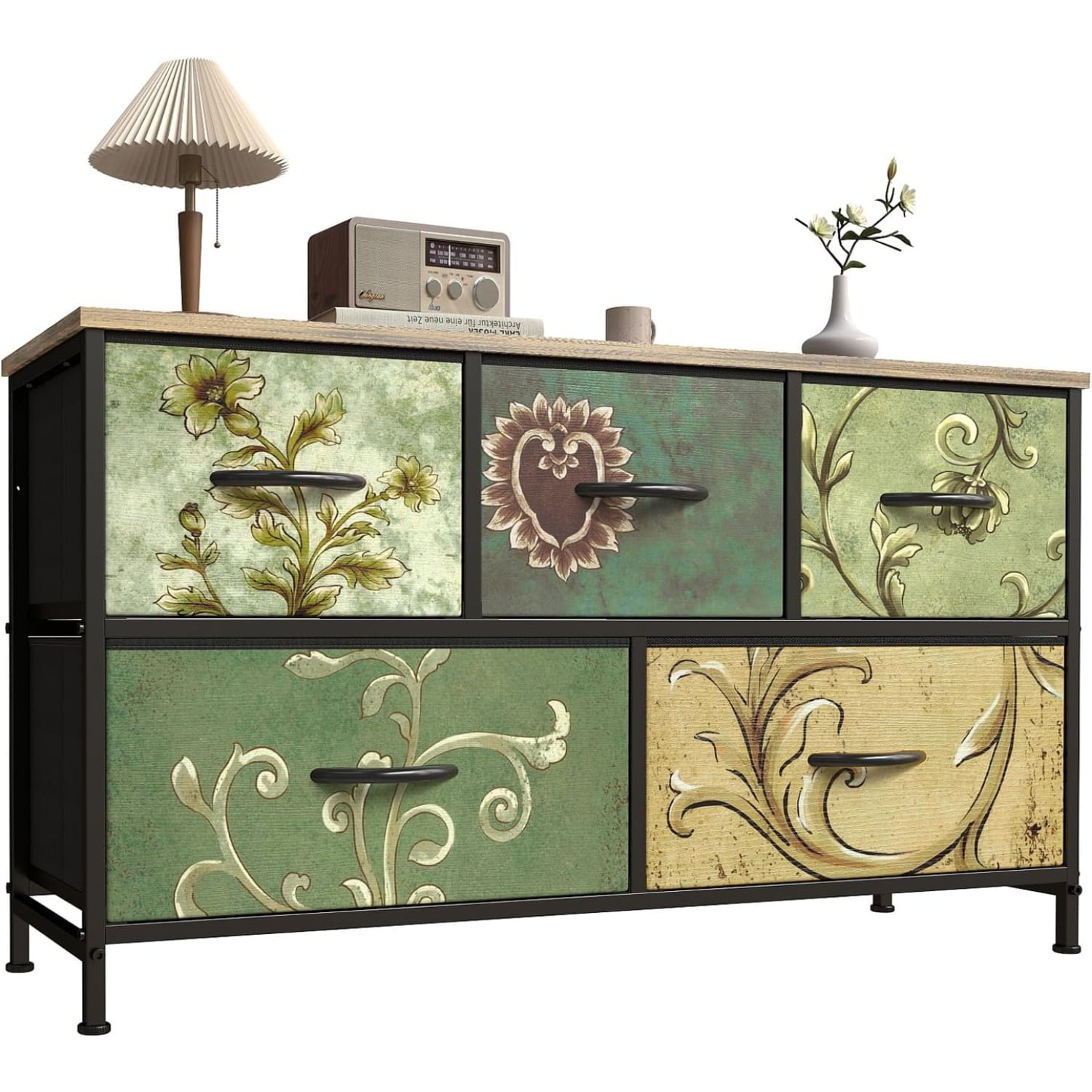 Dresser for Bedroom, 5 Storage Fabric Drawers, Metal Frame and Wooden ...