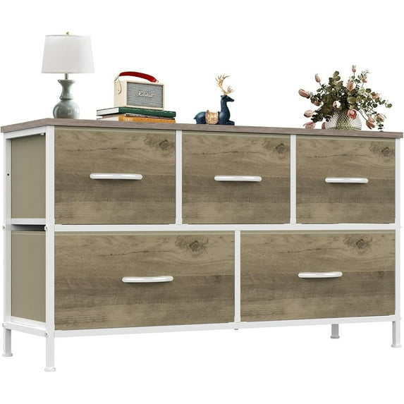 Dresser for Bedroom, 5 Storage Fabric Drawers, Metal Frame and Wooden ...