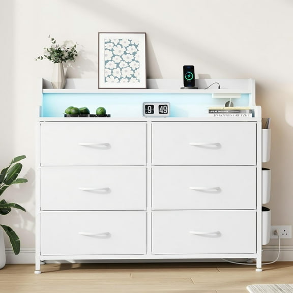6 Drawers Dresser for Bedroom, Modern Chest Featuring LED Lights and ...