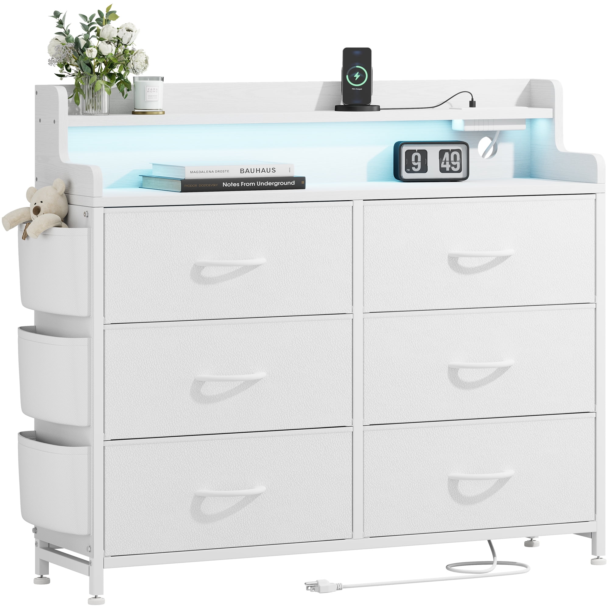 Dresser for Bedroom, 6 Drawer Dresser with LED Lights and Charging ...