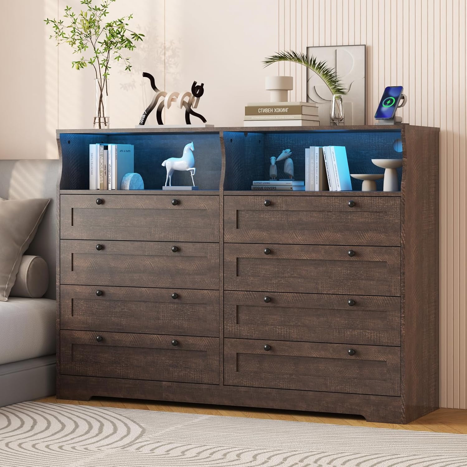 Dresser for Bedroom with 8 Drawers, 55 Inch Tall Wood Bedroom Dresser ...