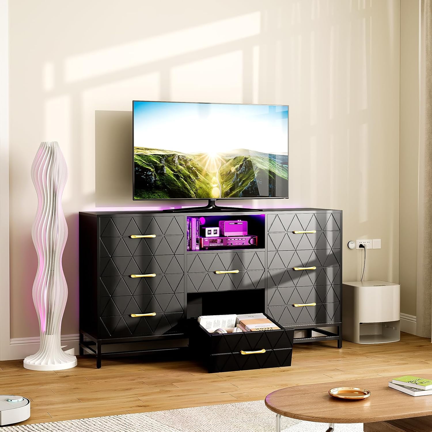 Dresser for Bedroom,8 Drawers Dressers,Chest of Drawers with LED Light ...