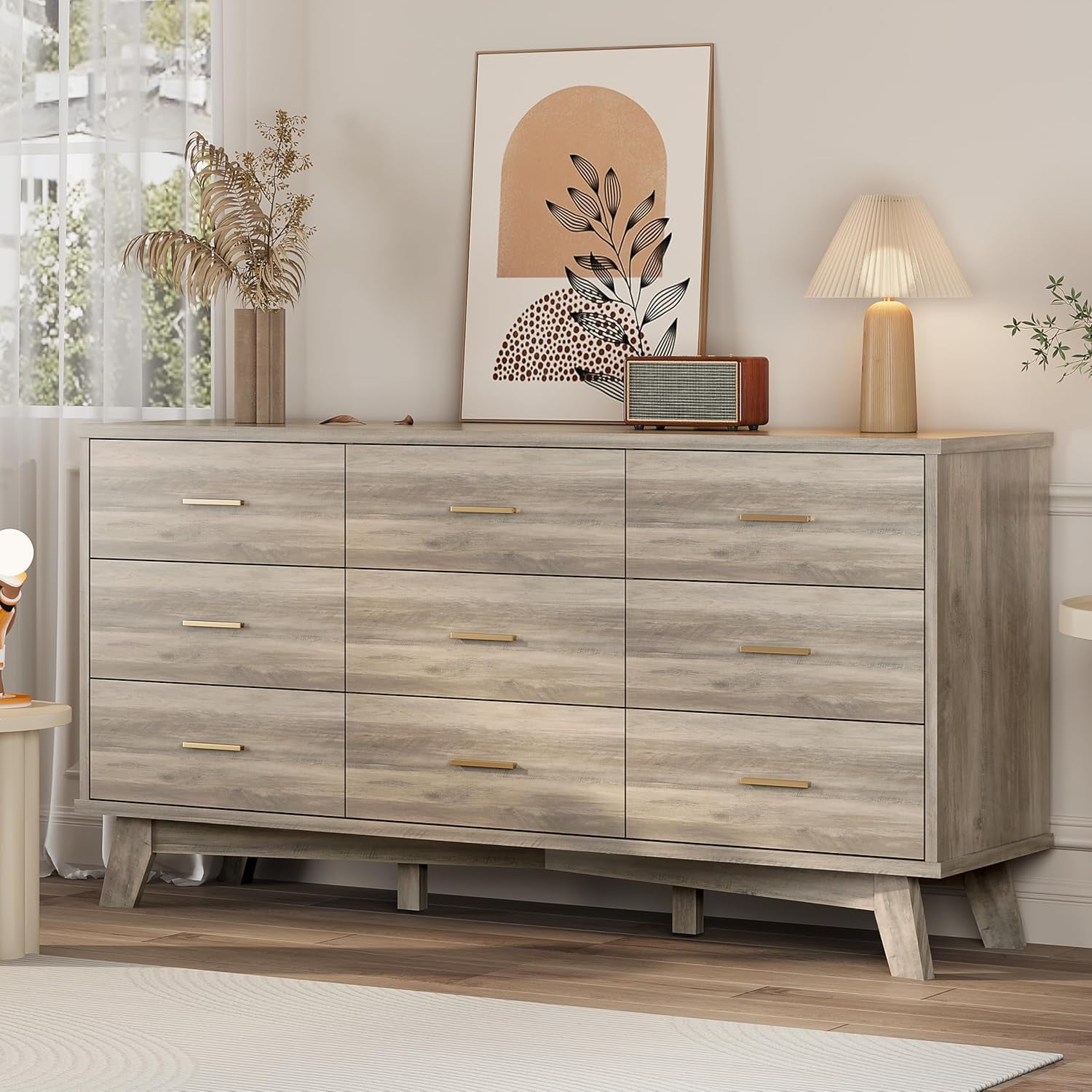 Dresser for Bedroom, 9 Drawer Wide Modern Chest of Drawers with X ...