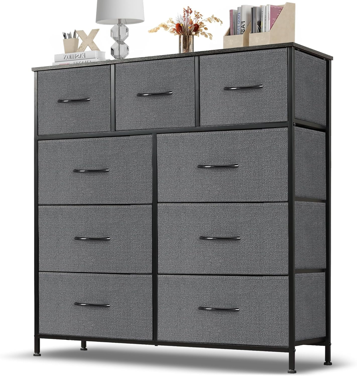 Dresser for Bedroom, 9 Storage Drawers, Anti-Tip Tall Fabric Closet ...