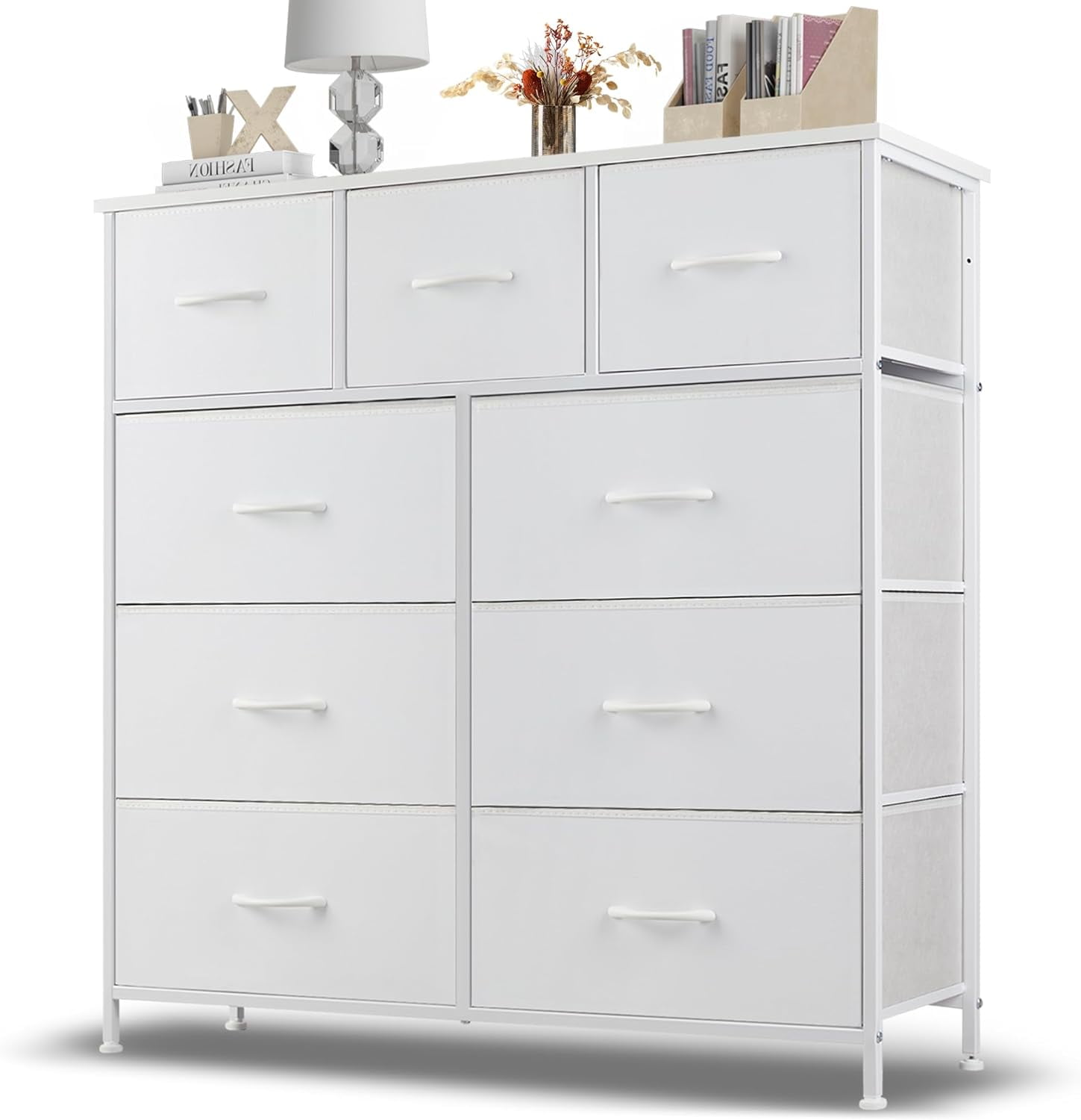 Dresser for Bedroom, 9 Storage Drawers, Anti-Tip Tall Fabric Closet ...