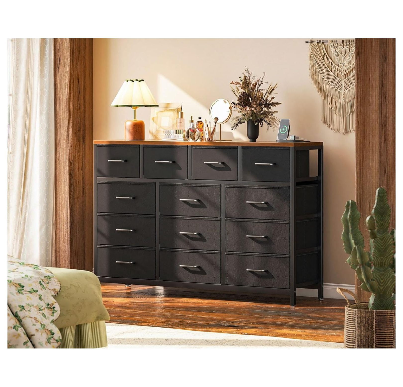 Dresser for Bedroom with Charging Station, 55" Long Dresser with 13 ...