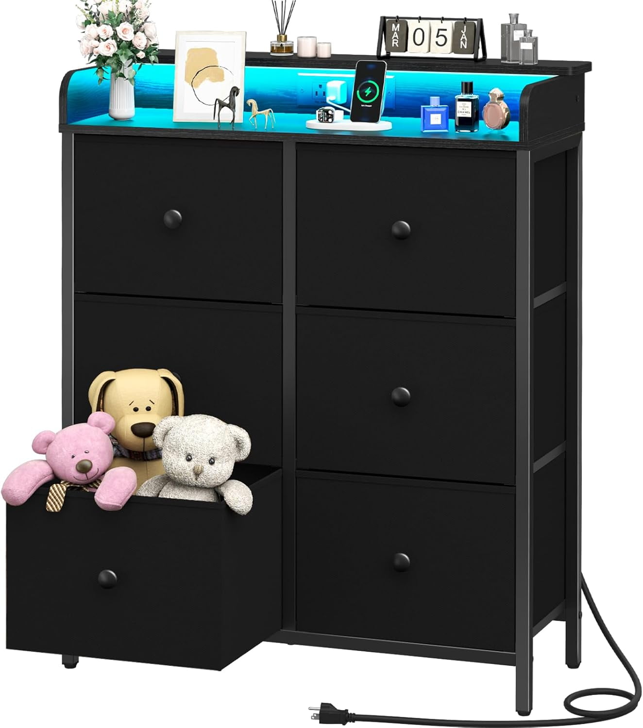 Dresser for Bedroom with Charging Station, 6-Drawer Chest Furniture ...