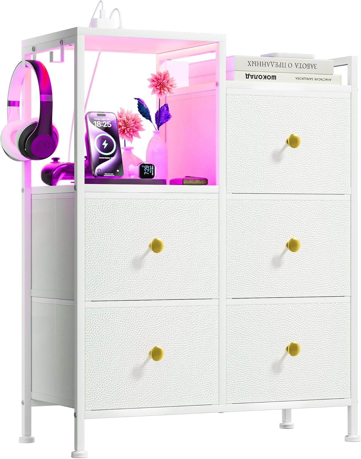 Dresser for Bedroom, Dresser with Led Light and Charging Station ...