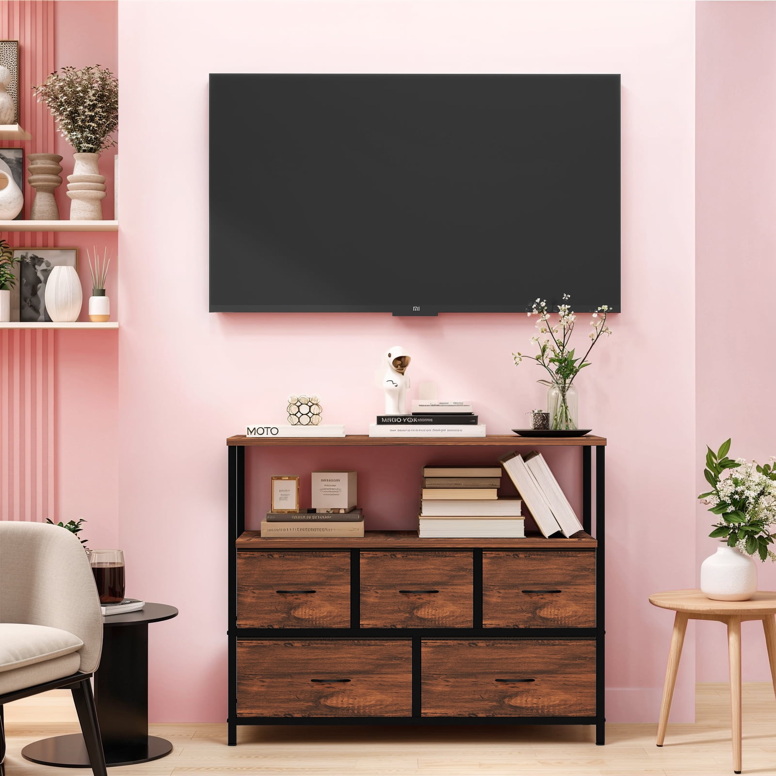 Dresser for Bedroom, Fabri TV Stand, Storage Organizer with 5 Drawers ...