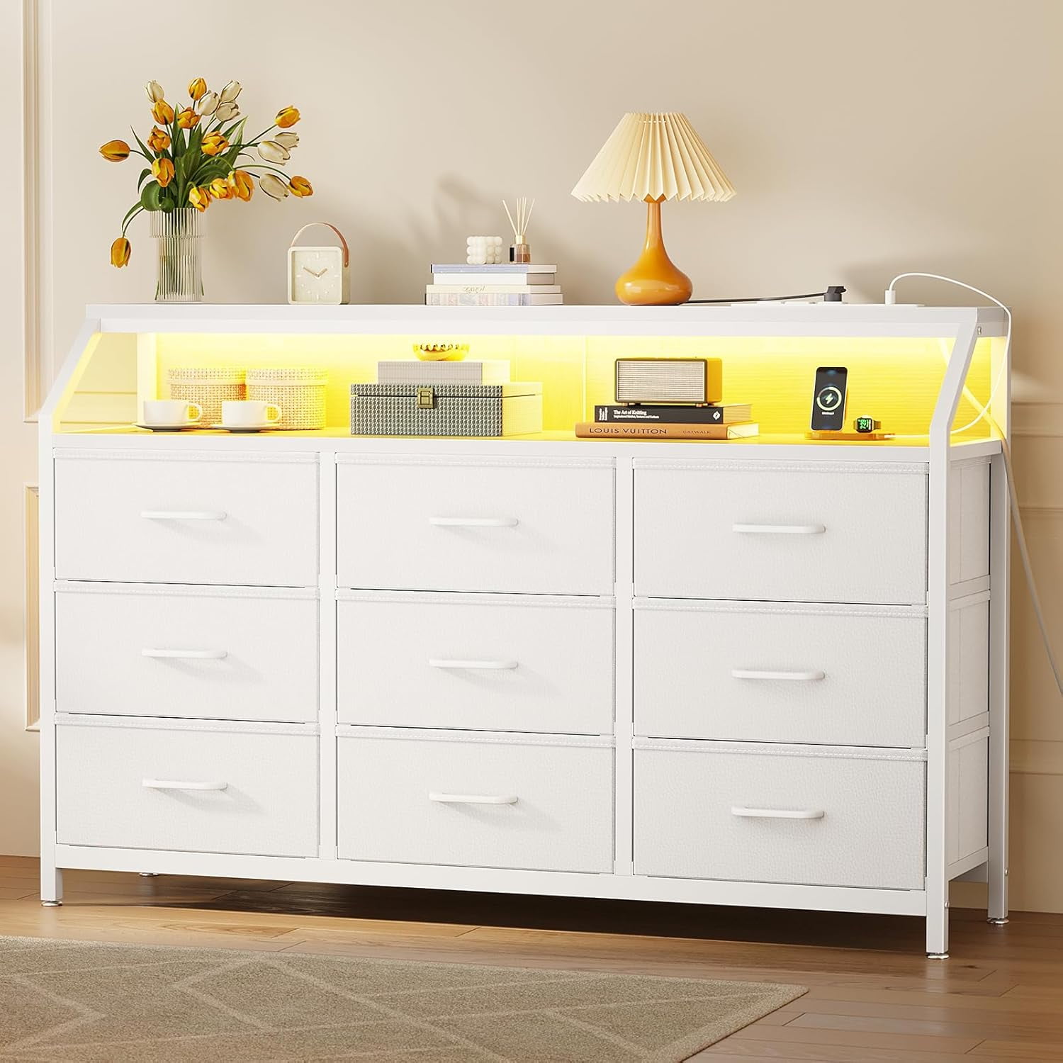 Dresser for Bedroom with LED Lights, 9 Drawer Bedroom Dresser with ...