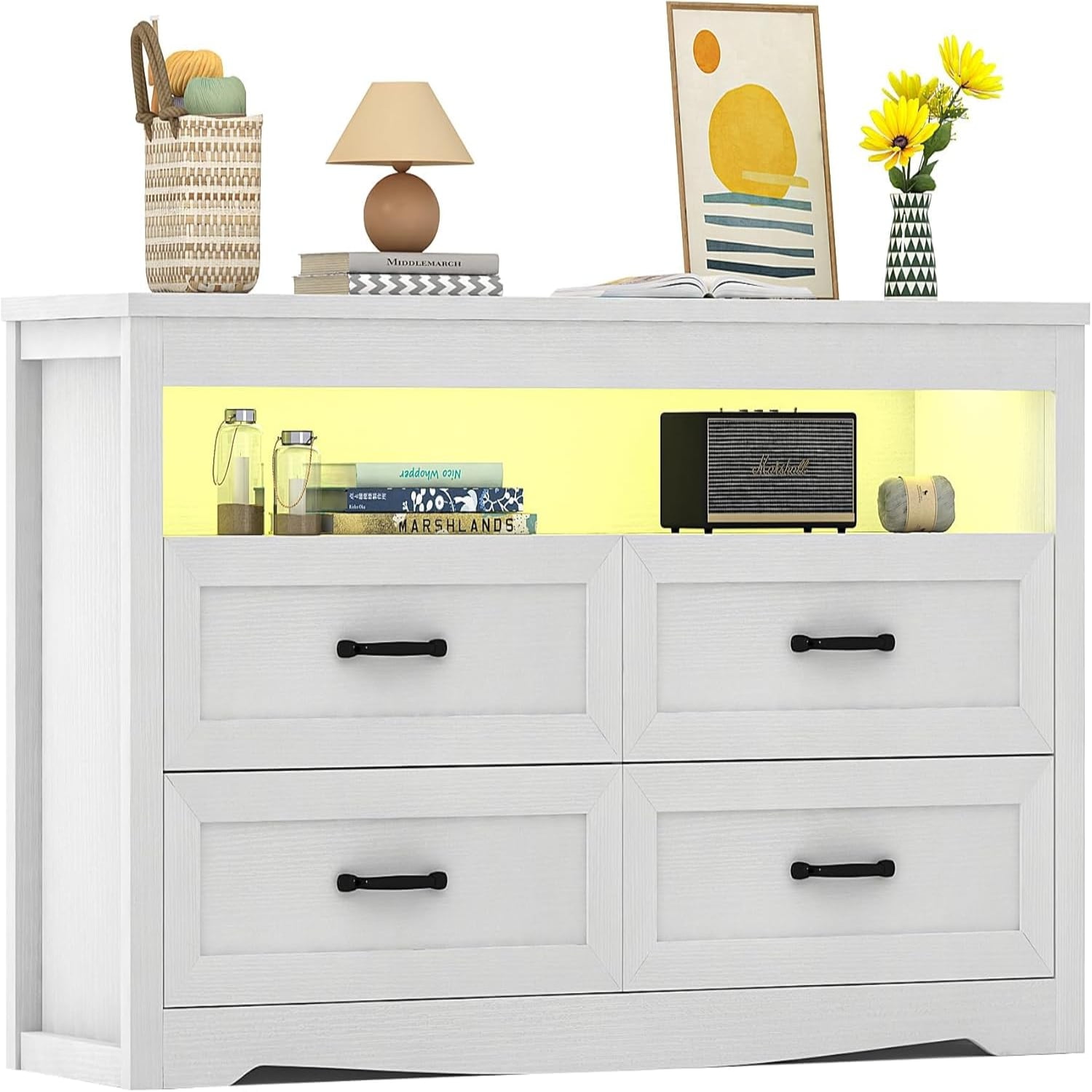 Dresser for Bedroom with LED Lights Modern 4 Drawer Dressers Chest of ...