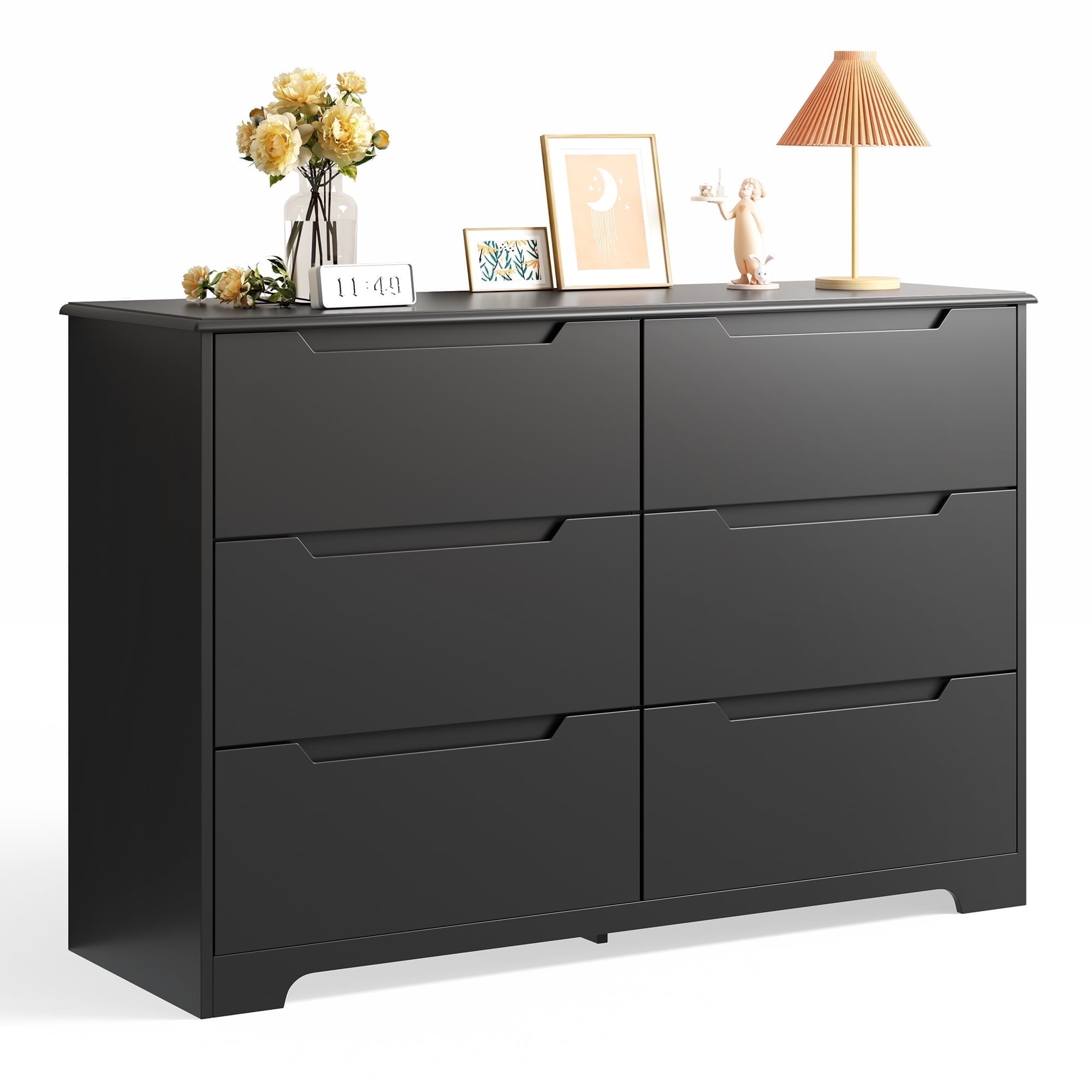 Dresser for Bedroom, Lofka 6 Drawer Double Dresser with Cutout Handles ...