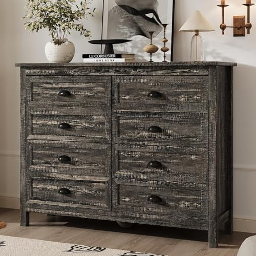 Dresser for Bedroom, Modern Black Dresser with 8 Drawers, Wide Chest of ...