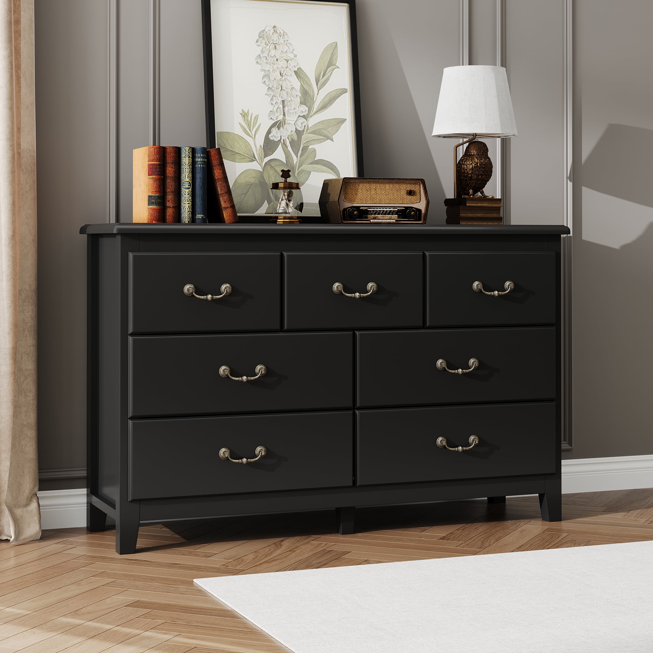 Dresser for Bedroom, Modern Black Dresser with Metal Handles, Wide ...