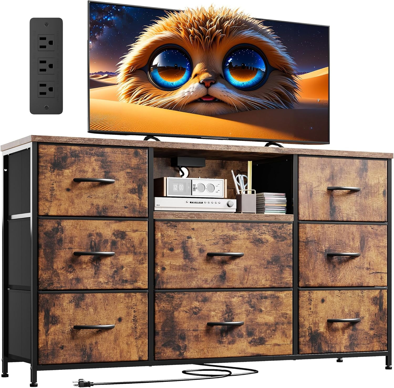 Dresser for Bedroom with Power Outlets, 55" TV Stand Dresser with 8 ...