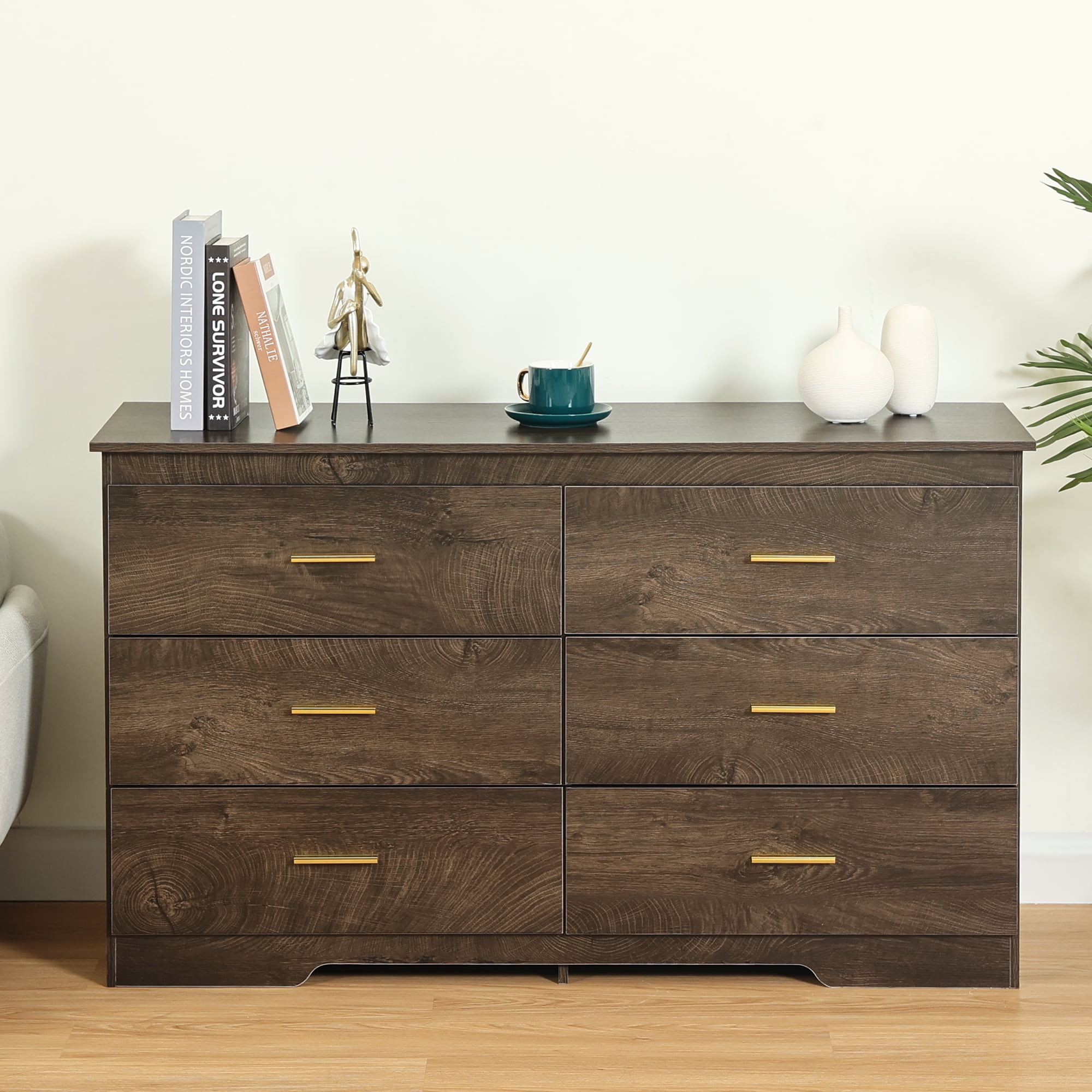 Dresser for Bedroom, Rustic Farmhouse 6-Drawer Dresser, Buffet Server ...