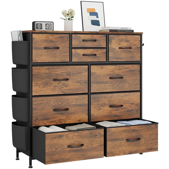 "WIAWG Black Wooden 9 Drawer Dresser, 63"" Chest for Bedroom Storage ...
