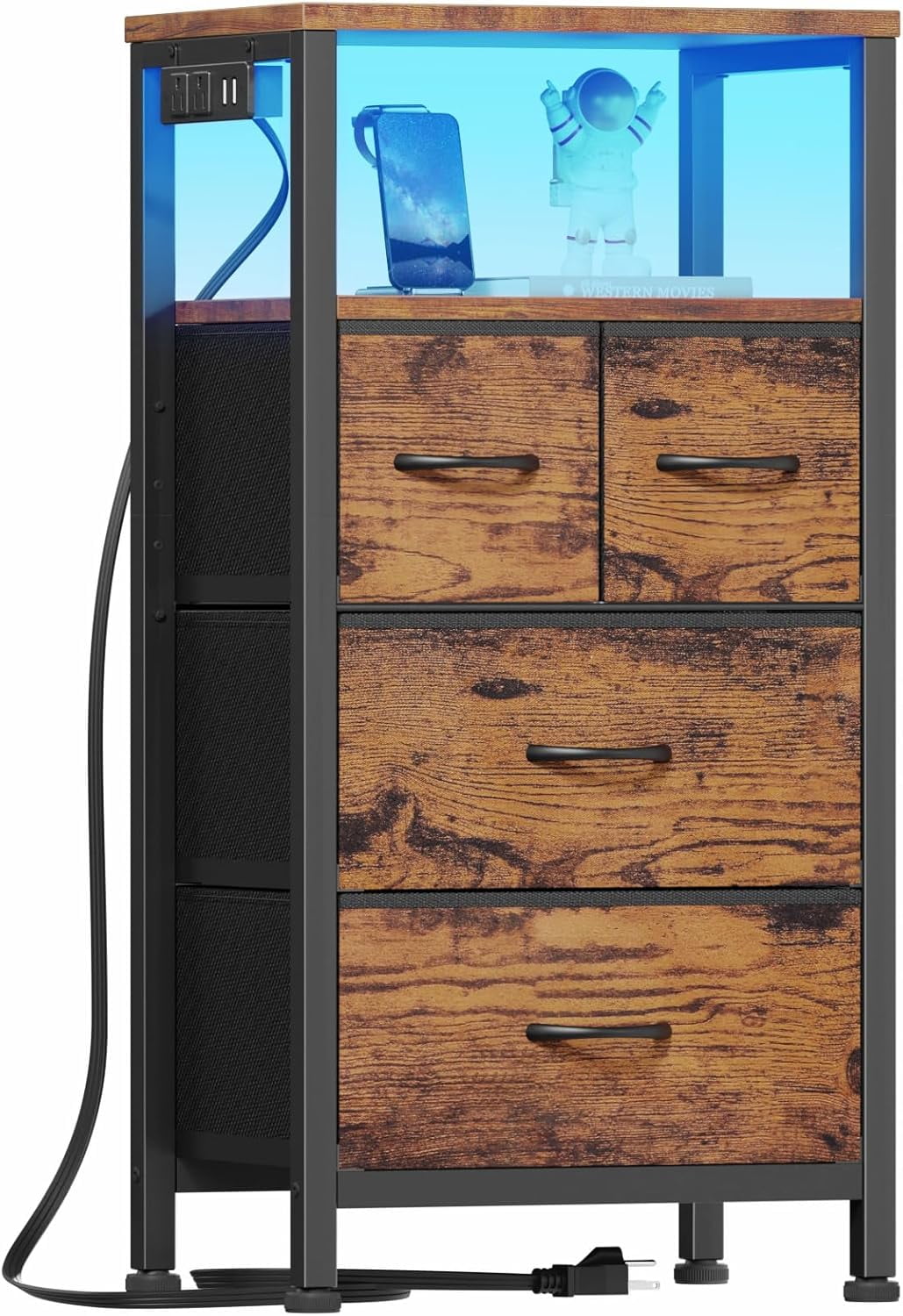 Dresser for Bedroom, Tall Nightstand, Bedside Table with Charging ...