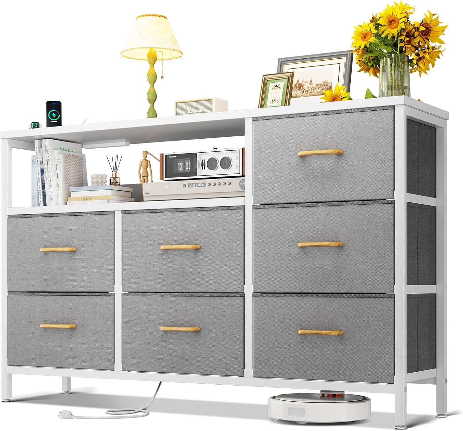 Dresser with Charging Station, 52-Inch Long Dresser for Bedroom with 7 ...