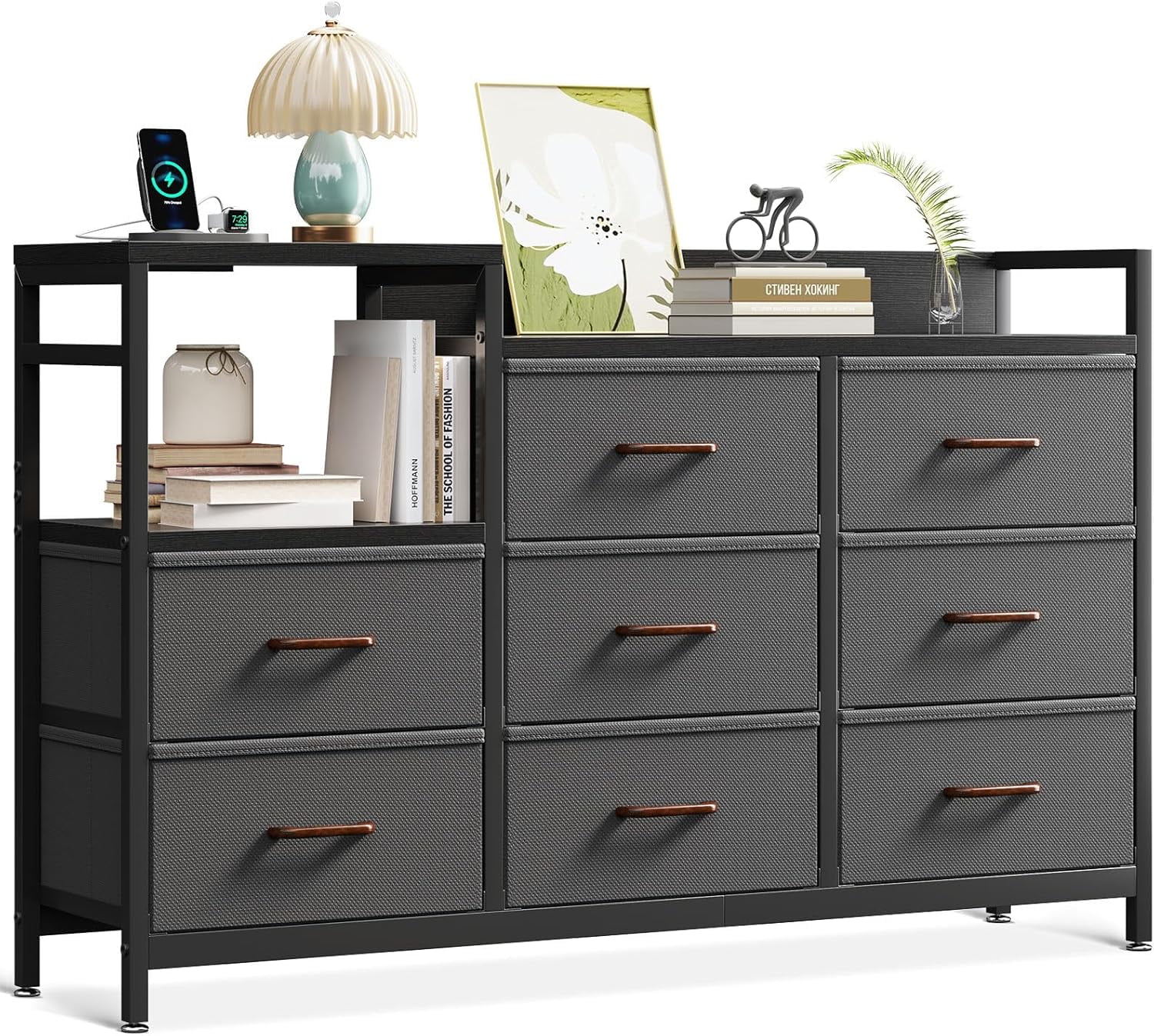 Dresser with Charging Station, 52-Inch Long Dresser for Bedroom with 8 ...