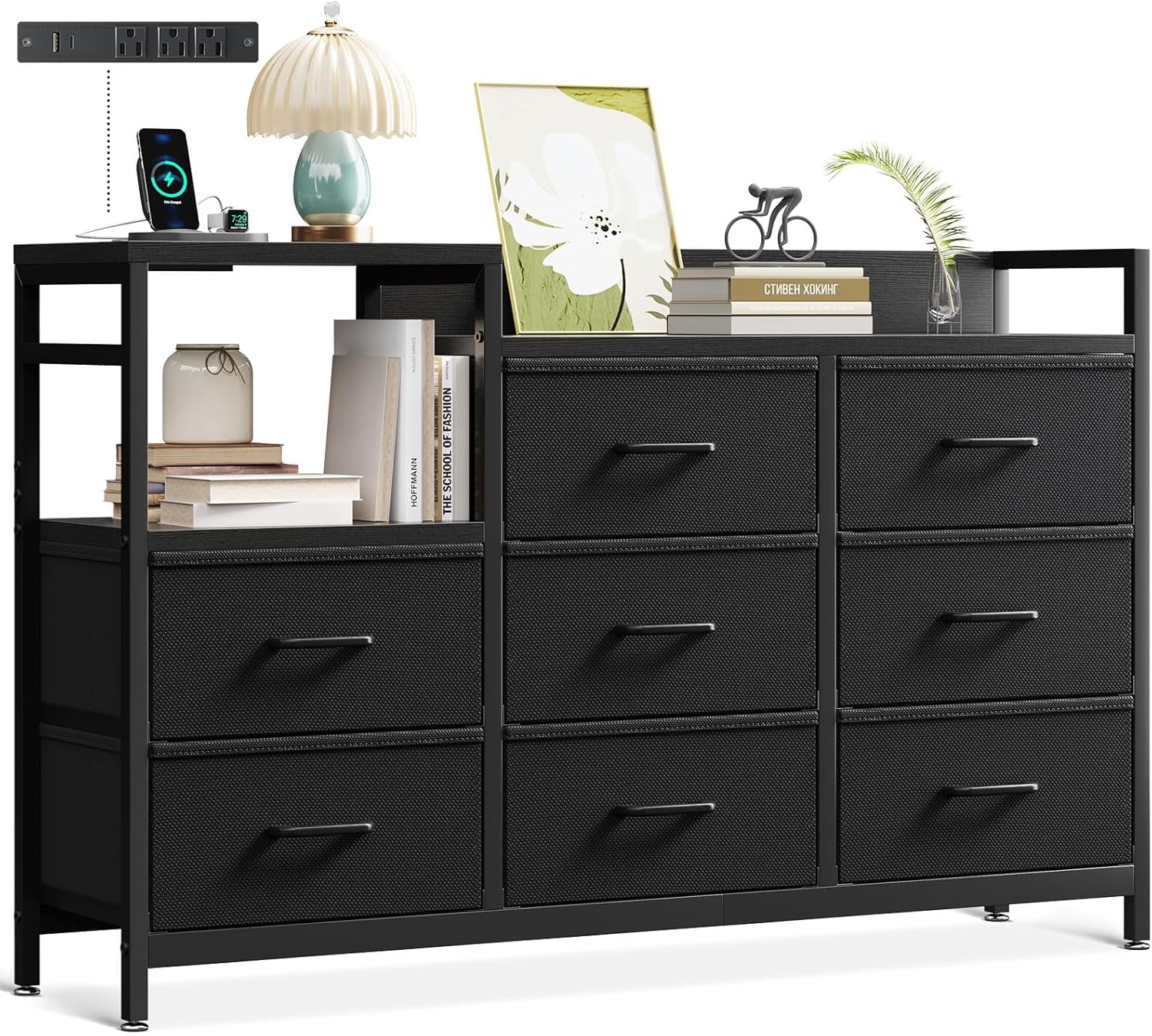 Dresser with Charging Station, 52-Inch Long Dresser for Bedroom with 8 ...