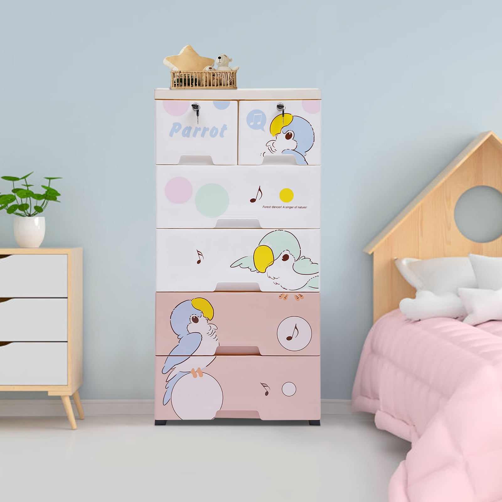 6-Drawer Plastic Dresser Chest Bedroom Storage Organizer, Stand ...