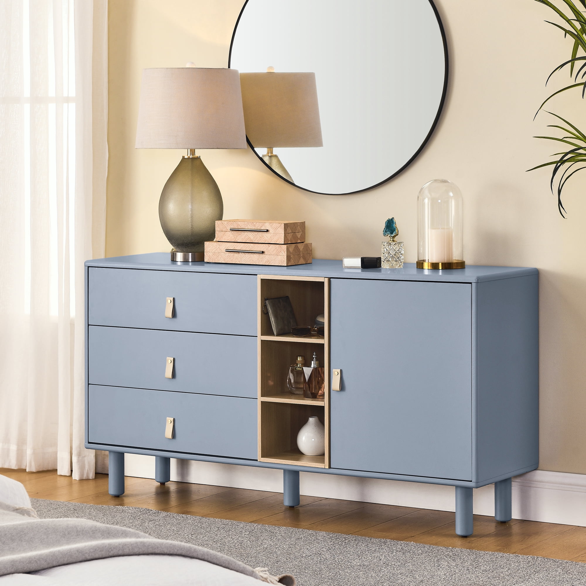Dresser Closet, 3 Drawer Dresser With Leather Handles, 3 Drawers, Open ...