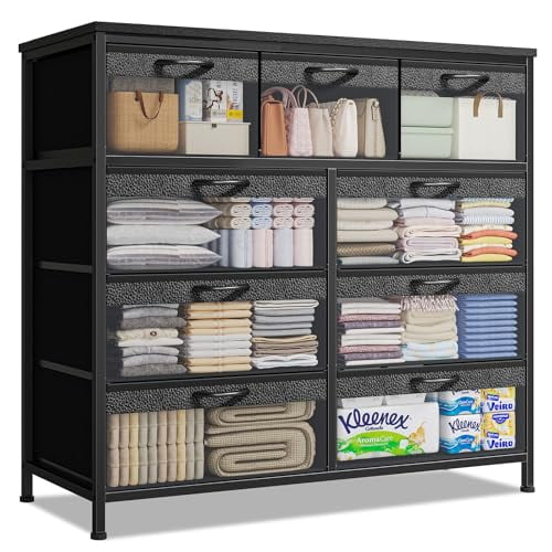 Dresser for Closet, Clear & PU Dual Drawer Quick Find Clothes, 9 Drawer ...