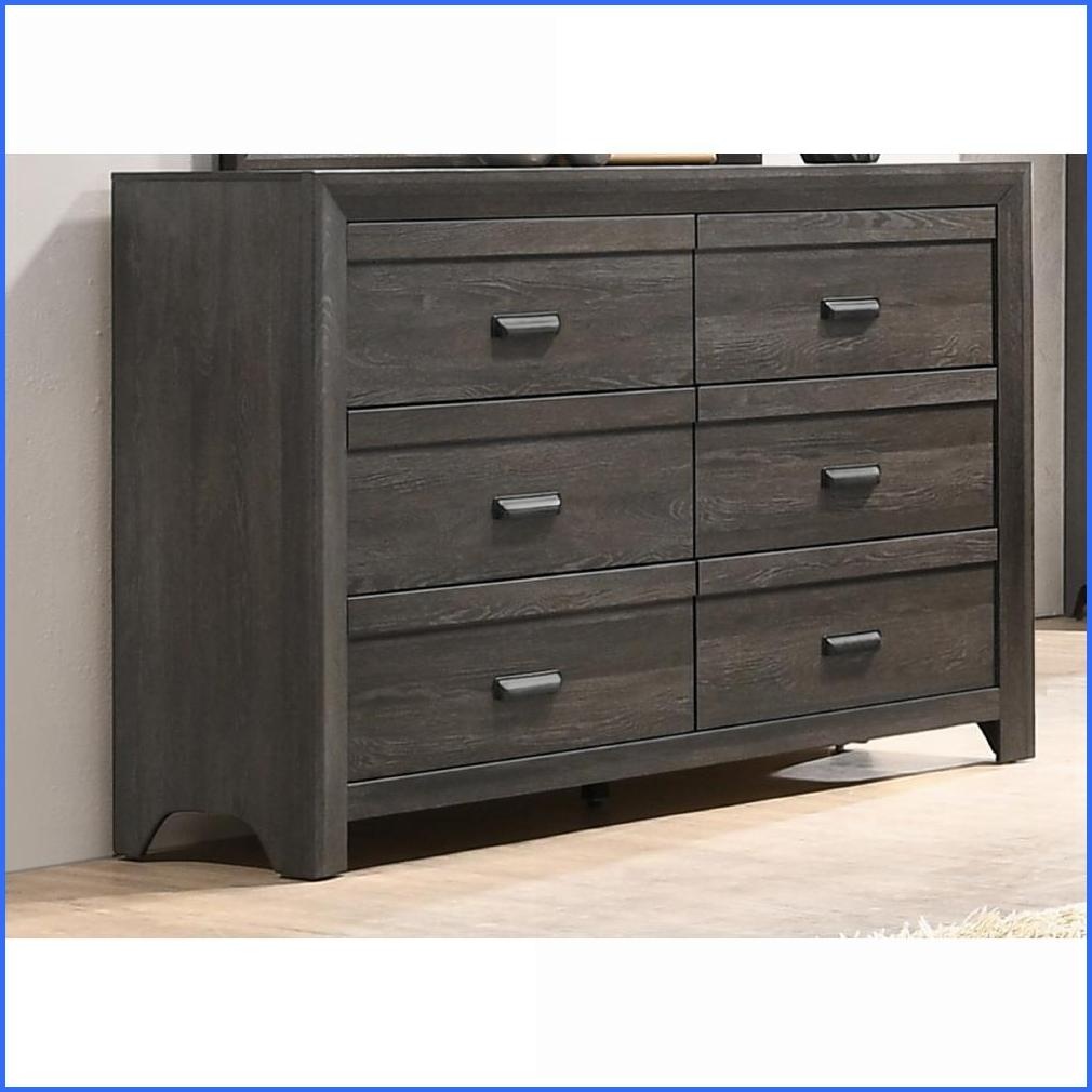 Dresser, Contemporary 6-Drawer Wooden with Metal Pulls | Brownish Gray ...