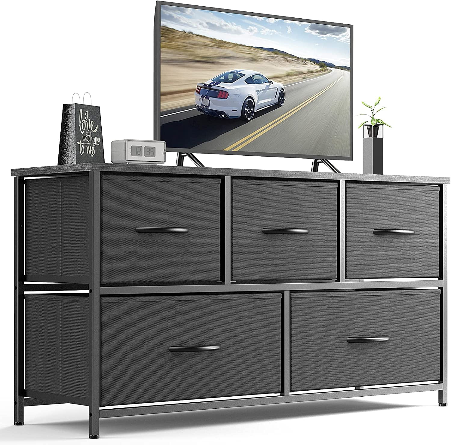 Dresser with Foldable Storage Bins, Fabric Dresser, Wide Chest of ...