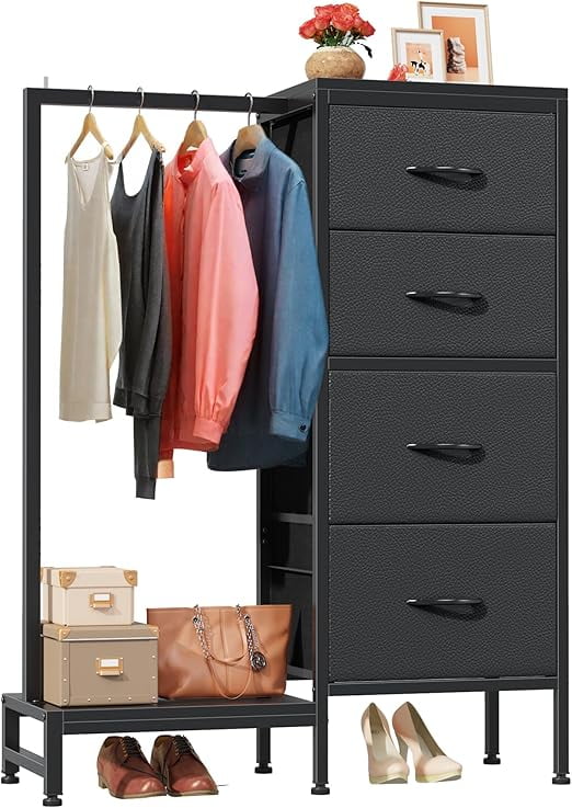 Dresser with Hanging Rack, 4 Drawers Small Closet for Bedroom ...