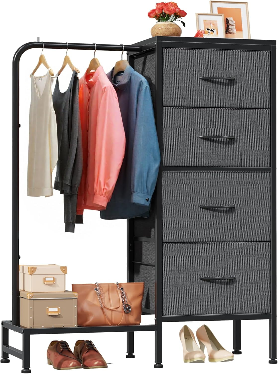 Dresser with Hanging Rack, Small 4 Fabric Drawers for Bedroom, Kids ...