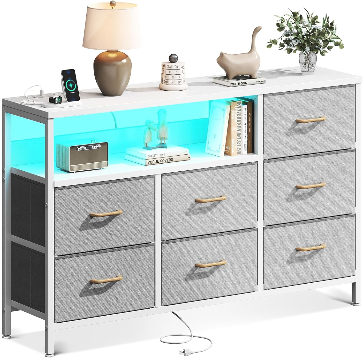 Dresser with LED Lights and Charging Station, 52-Inch Long Dresser for ...