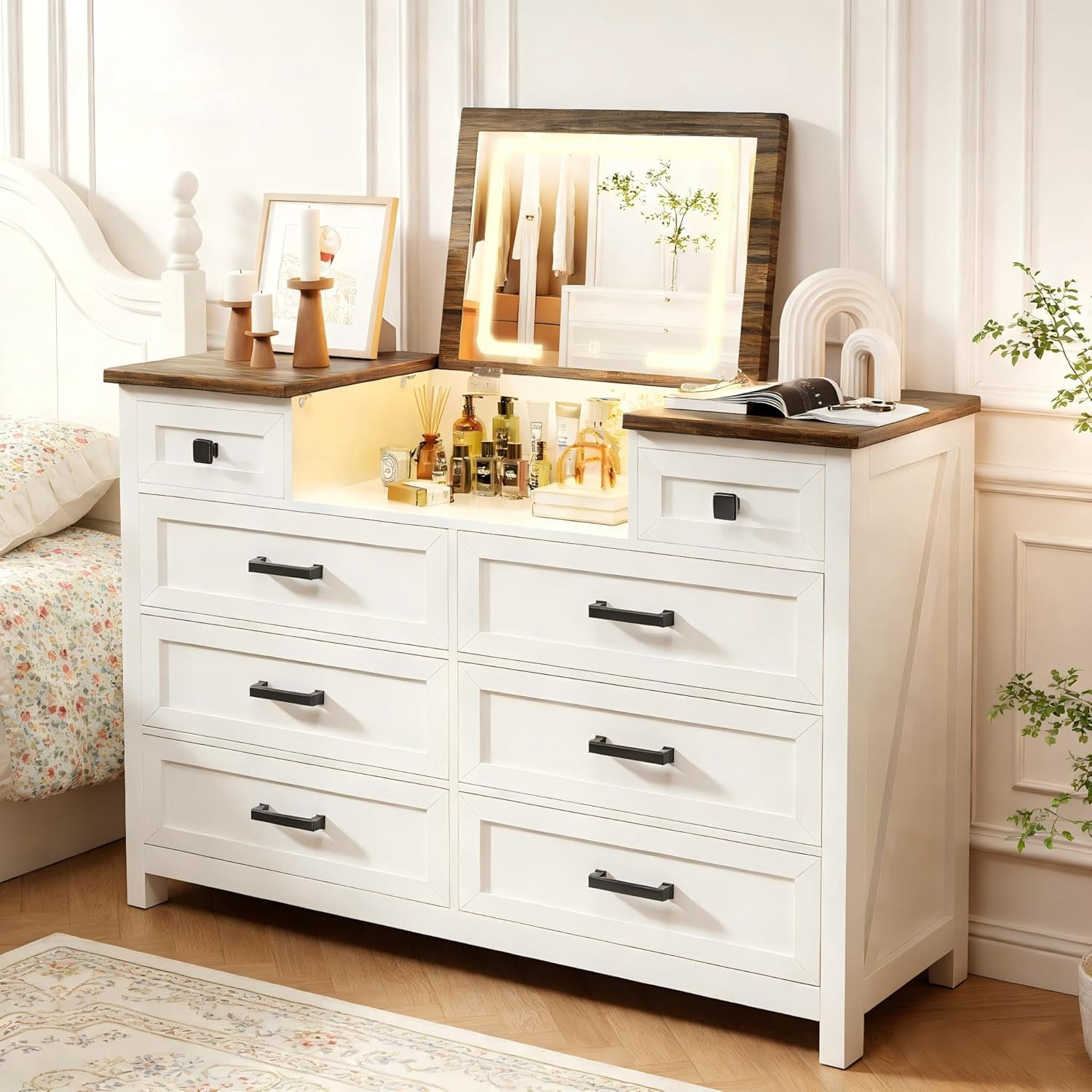 Dresser with Mirror for Bedroom, Chest of Drawers with LED Mirror, 8 ...
