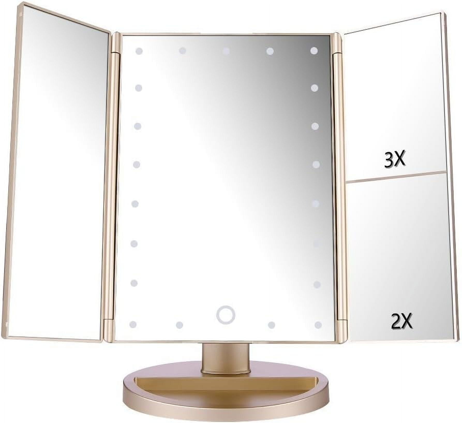 Dresser Mount Tri-Fold Lighted Vanity Mirror with 21 LED Lights, Touch ...