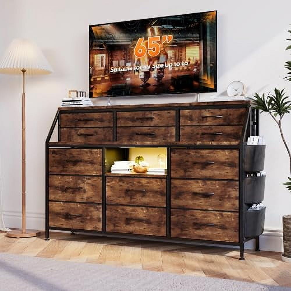 Dresser with Power Outlets and LED Lights, 55" W Dresser for Bedroom ...
